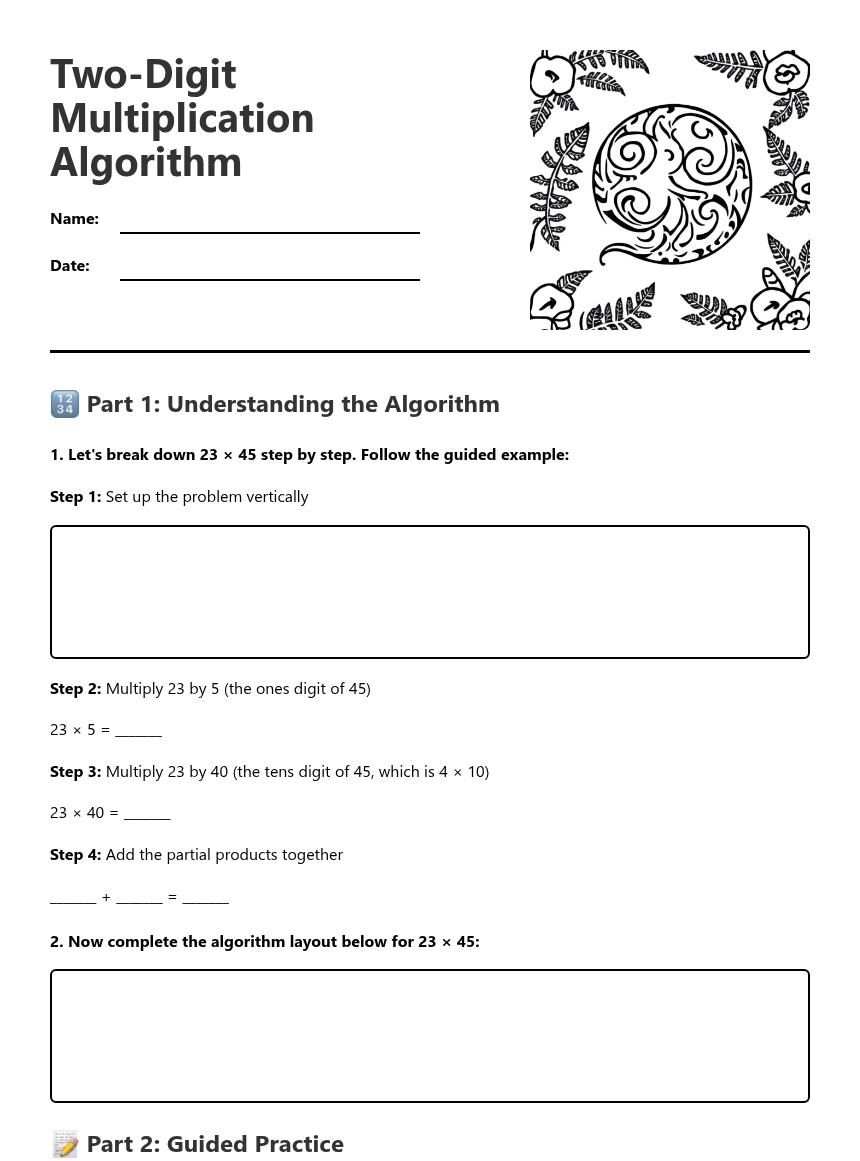Two-Digit Multiplication Algorithm — Free Printable Worksheet | Kuraplan