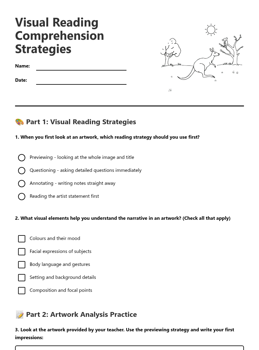 Visual Reading Comprehension Strategies — Free Printable Worksheet for ...