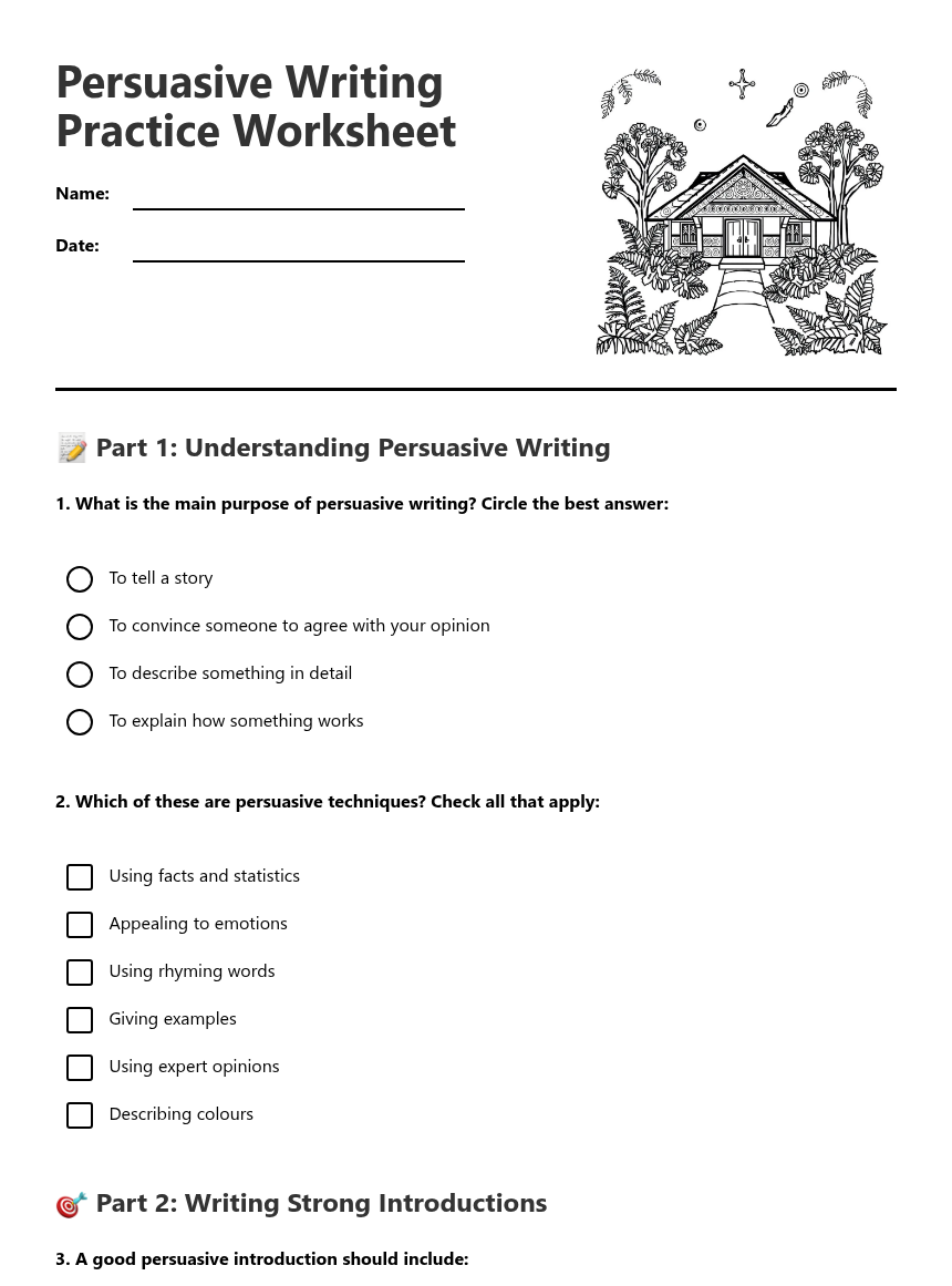 Persuasive Writing Practice Worksheet — Free Printable Worksheet for ...