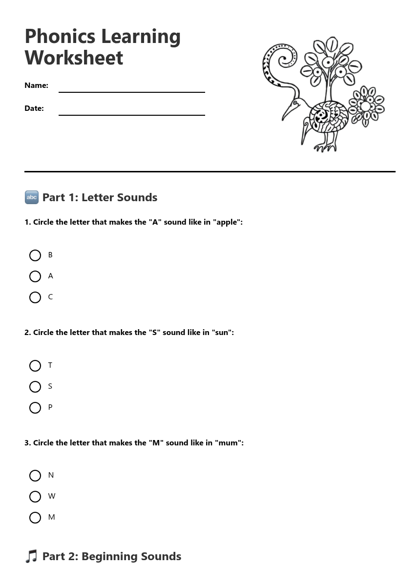 Phonics Learning Worksheet — Free Printable Worksheet for English ...