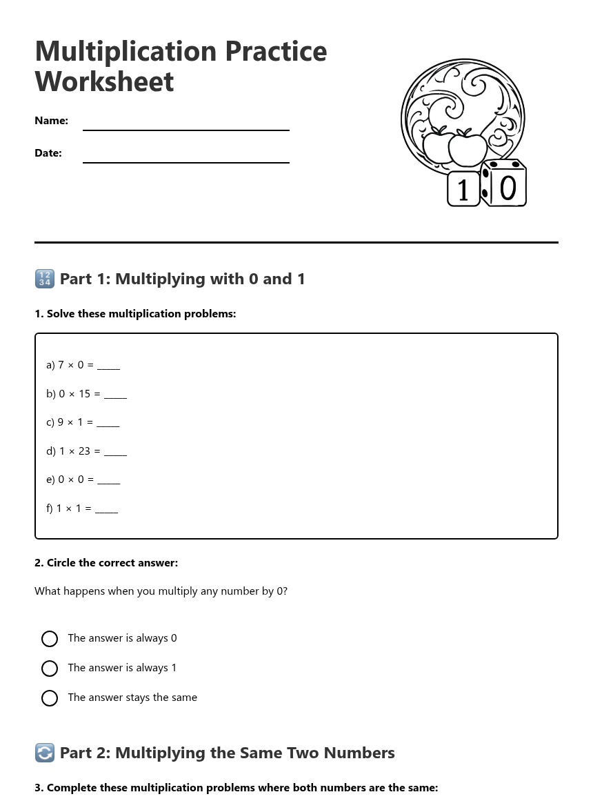 Multiplication Practice Worksheet — Free Printable Worksheet for Maths ...