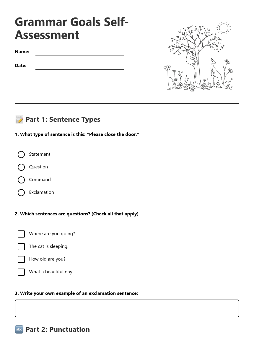 Grammar Goals Self-Assessment — Free Printable Worksheet | Kuraplan