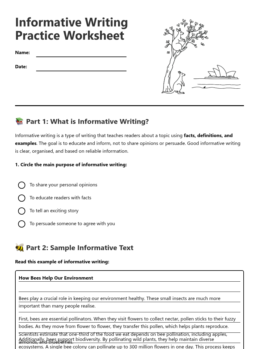 Informative Writing Practice Worksheet — Free Printable Worksheet ...