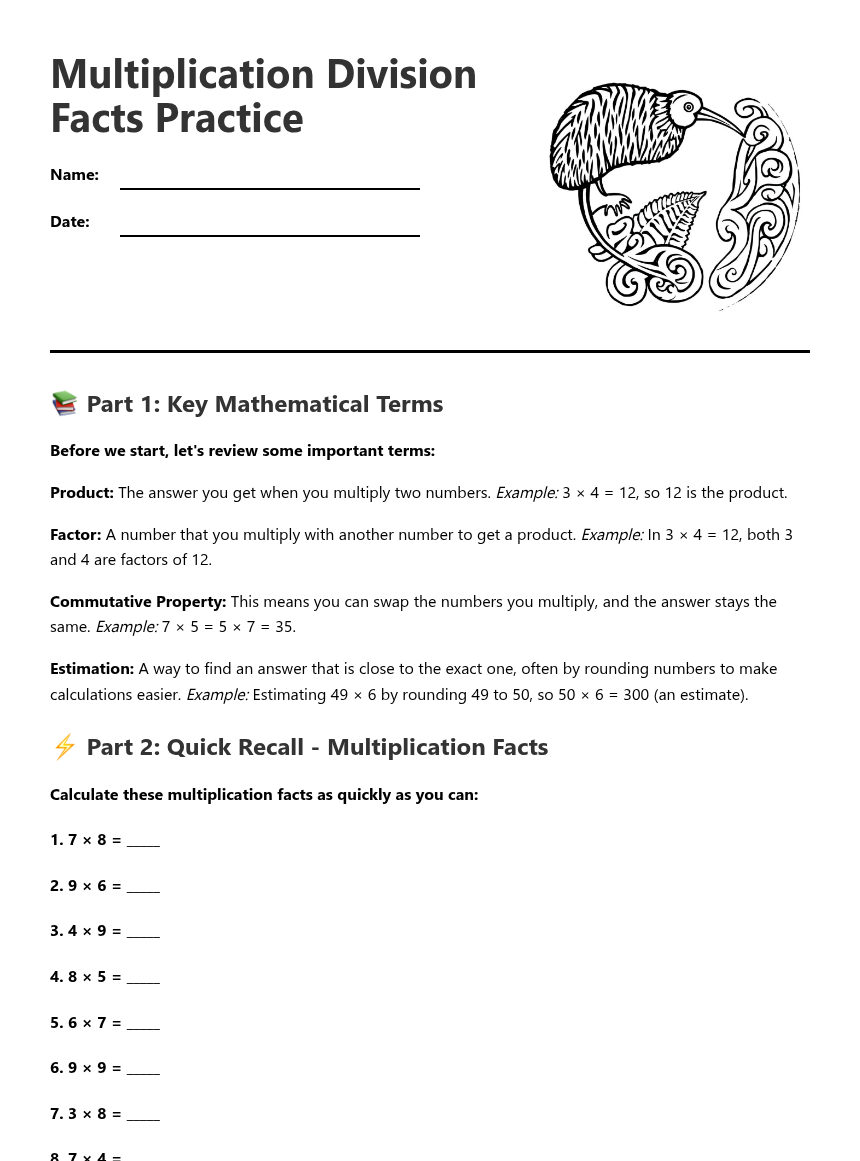 Multiplication Division Facts Practice — Free Printable Worksheet for ...