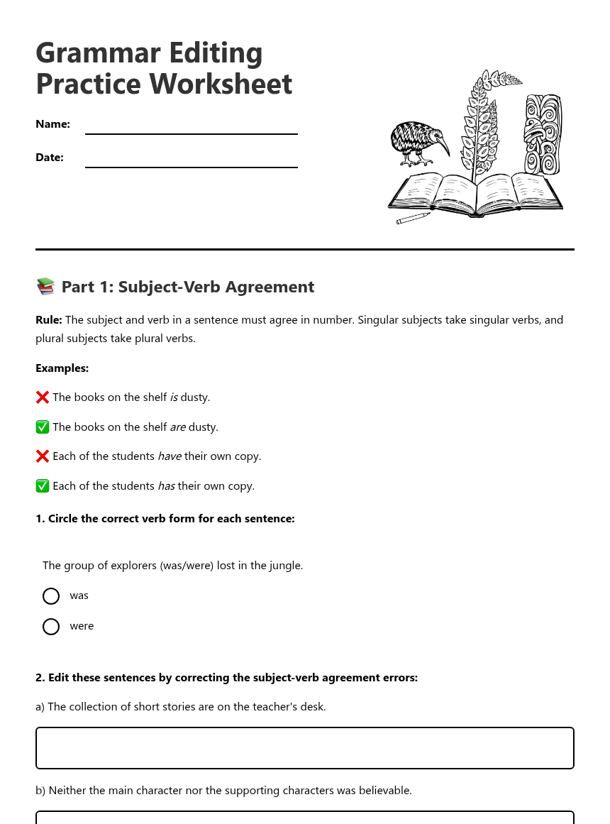 Grammar Editing Practice Worksheet — Free Printable Worksheet | Kuraplan