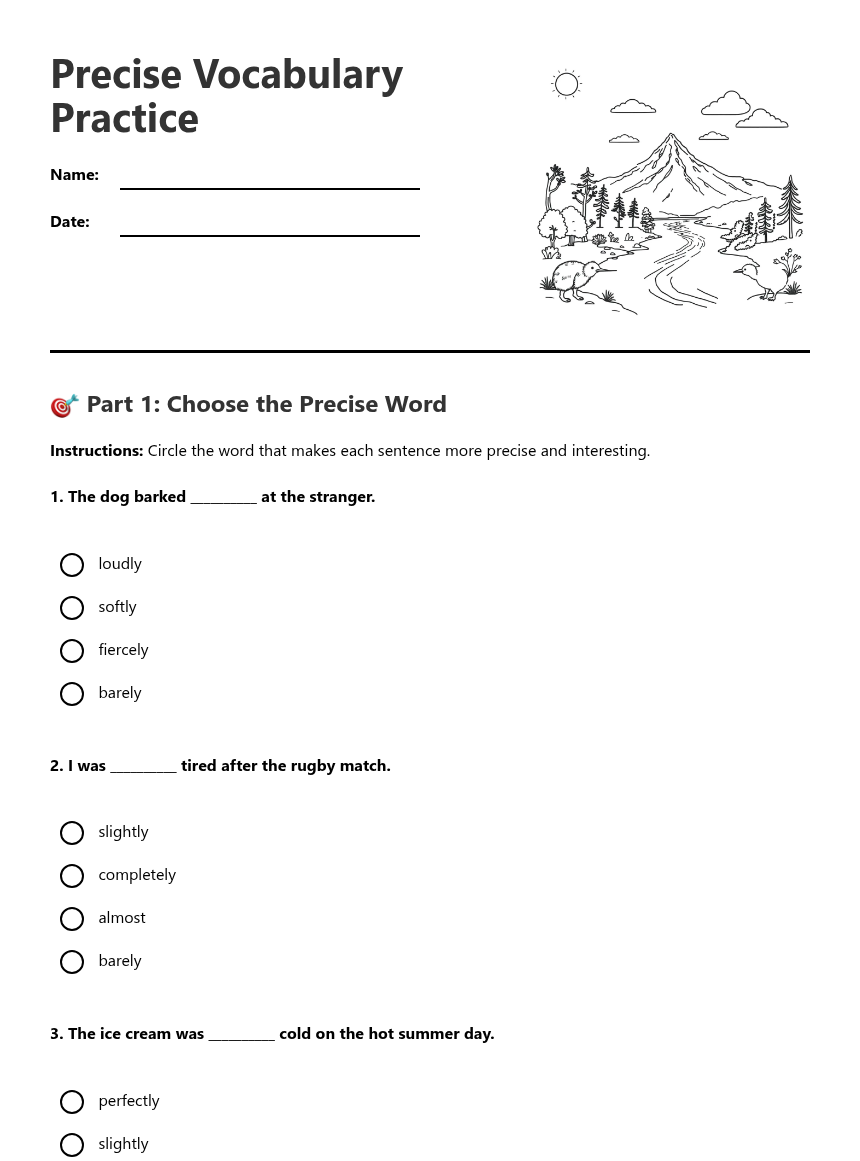 Precise Vocabulary Practice — Free Printable Worksheet for English ...
