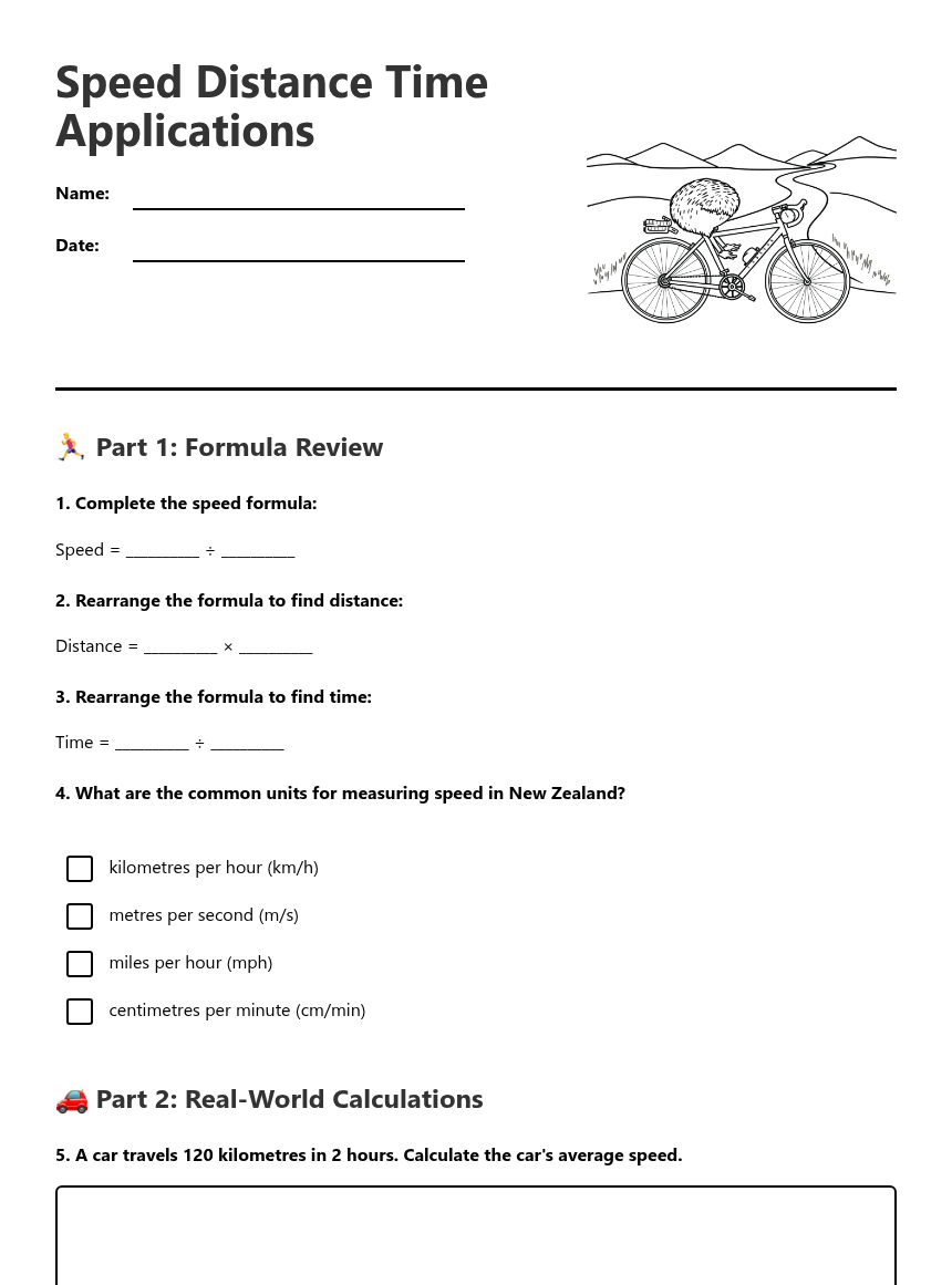 Speed Distance Time Applications — Free Printable Worksheet for Maths ...