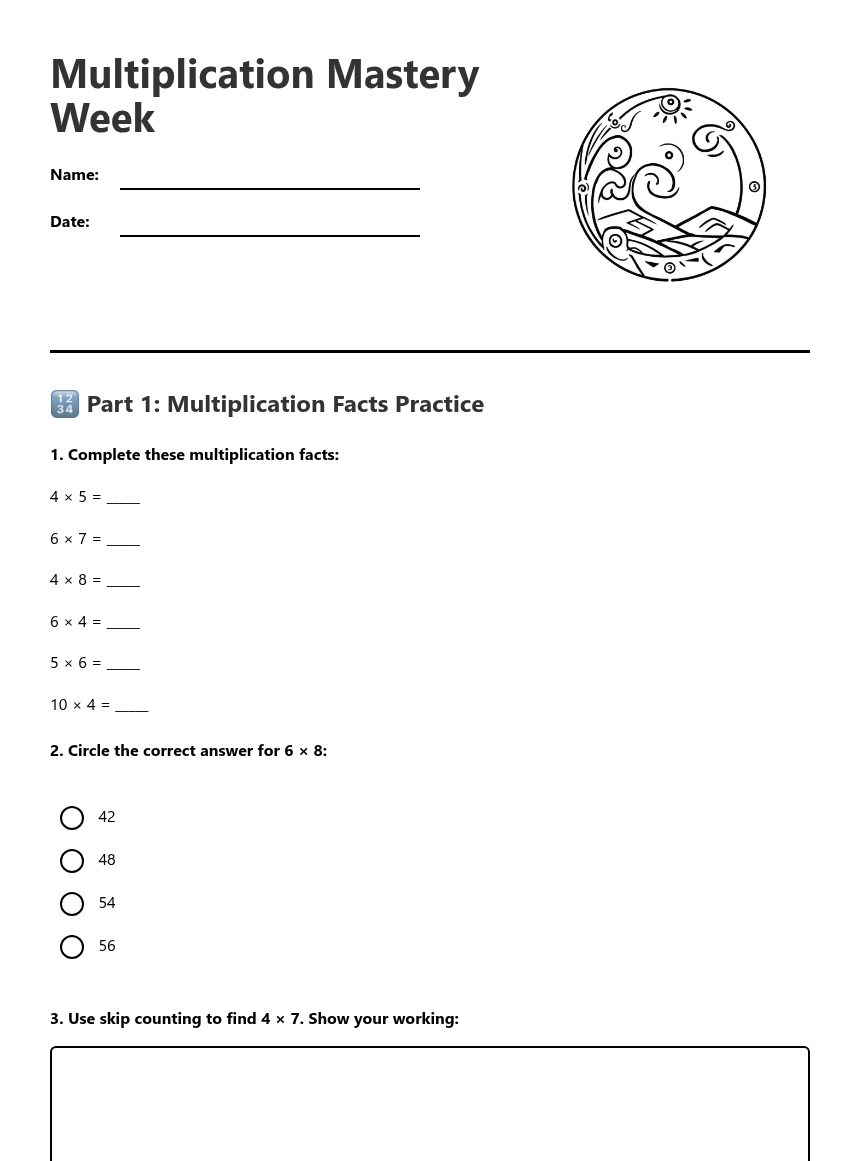 Multiplication Mastery Week — Free Printable Worksheet for Maths | Kuraplan