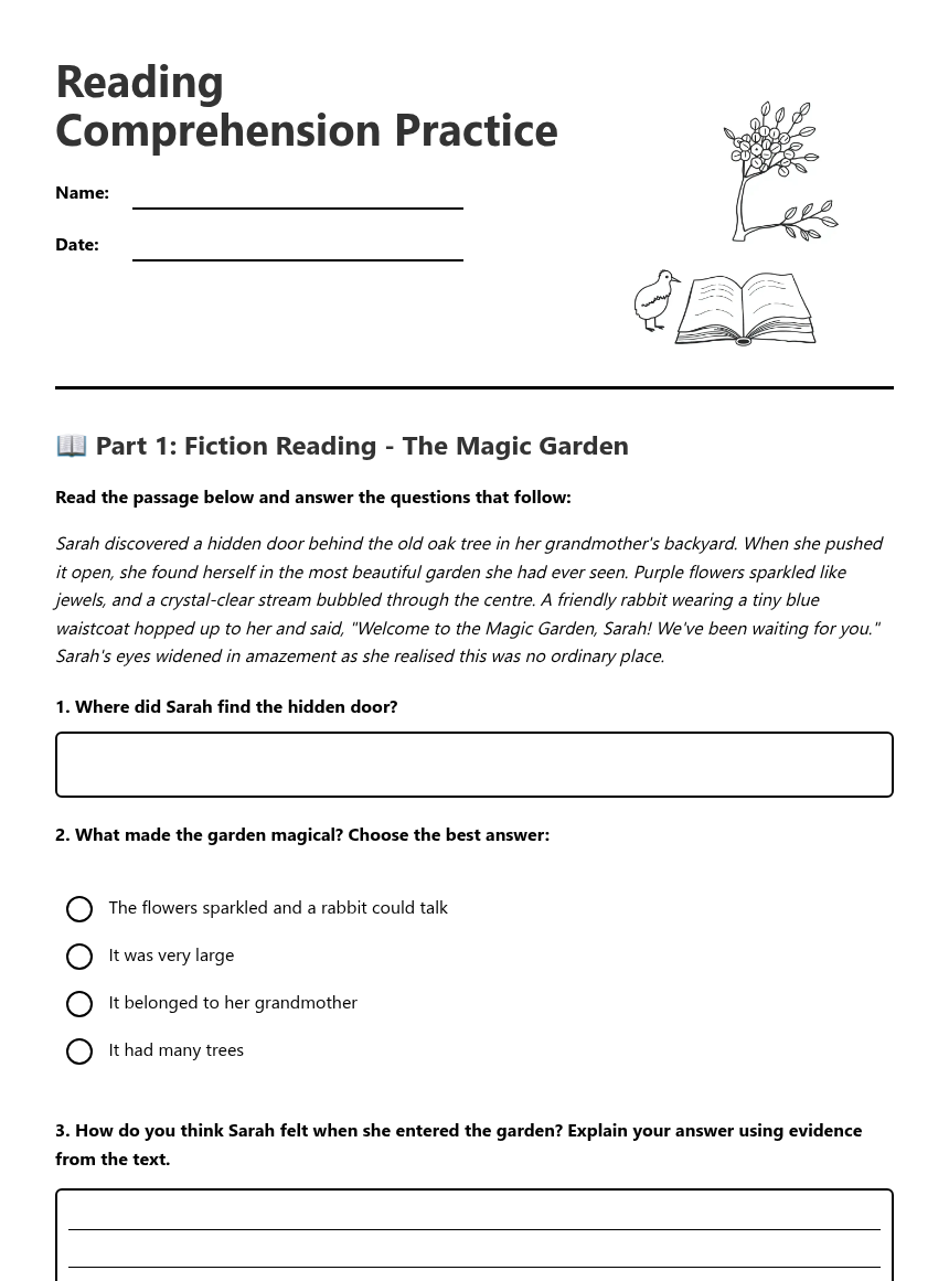 Reading Comprehension Practice — Free Printable Worksheet | Kuraplan