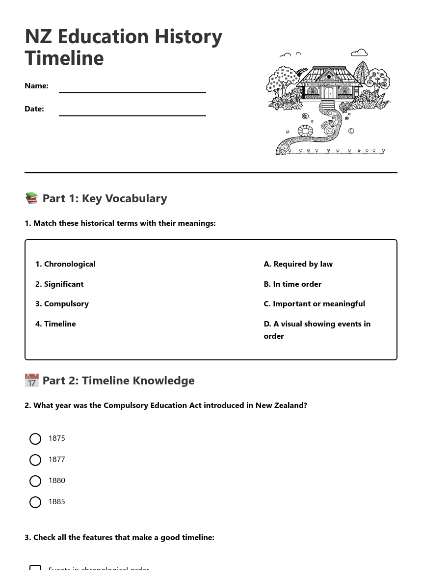 NZ Education History Timeline — Free Printable Worksheet | Kuraplan