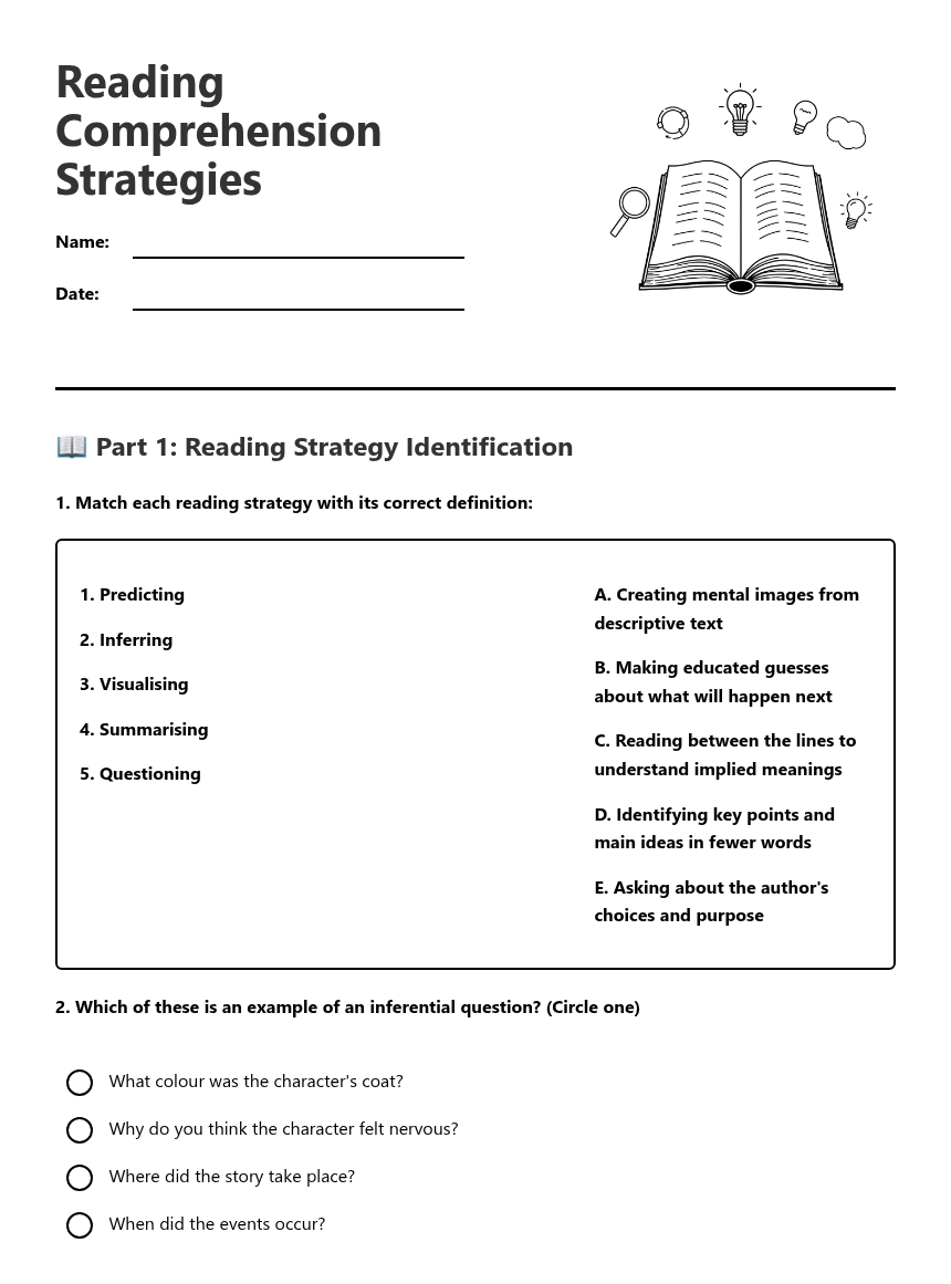 Reading Comprehension Strategies — Free Printable Worksheet for English ...