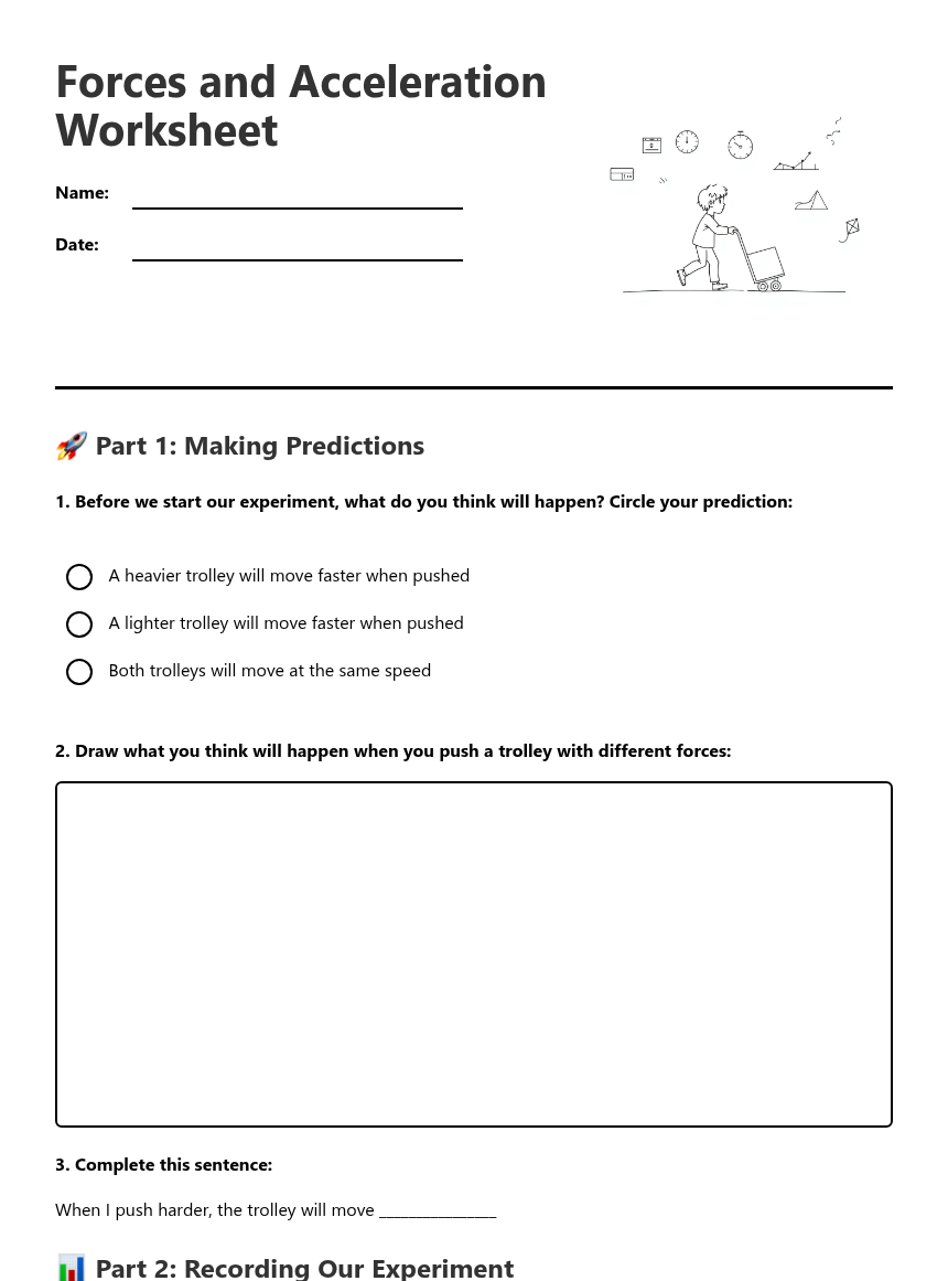 Forces and Acceleration Worksheet — Free Printable Worksheet for ...