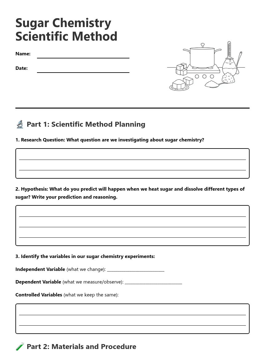 Sugar Chemistry Scientific Method — Free Printable Worksheet for ...