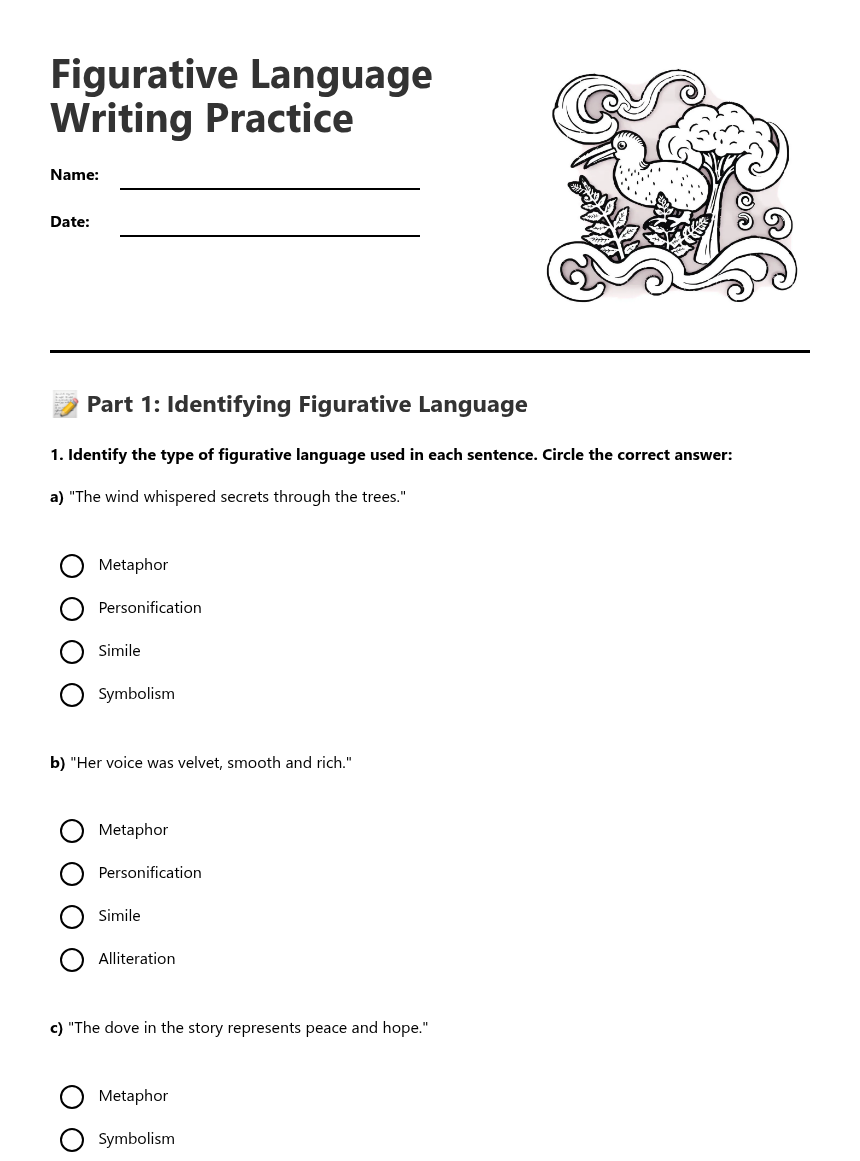 Figurative Language Writing Practice — Free Printable Worksheet | Kuraplan