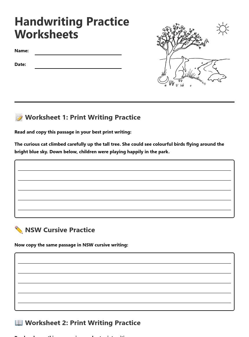 Handwriting Practice Worksheets — Free Printable Worksheet | Kuraplan