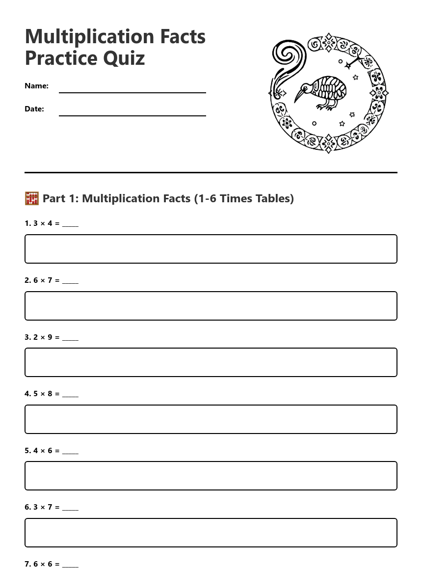 Multiplication Facts Practice Quiz — Free Printable Worksheet | Kuraplan