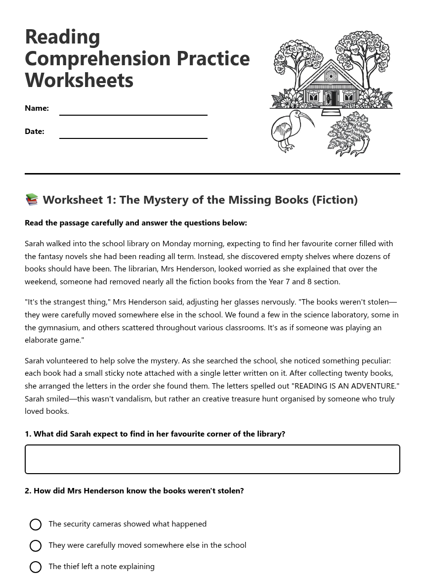 Reading Comprehension Practice Worksheets — Free Printable Worksheet ...