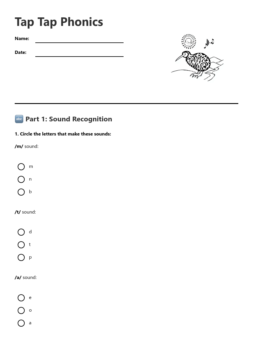 Tap Tap Phonics — Free Printable Worksheet for English | Kuraplan