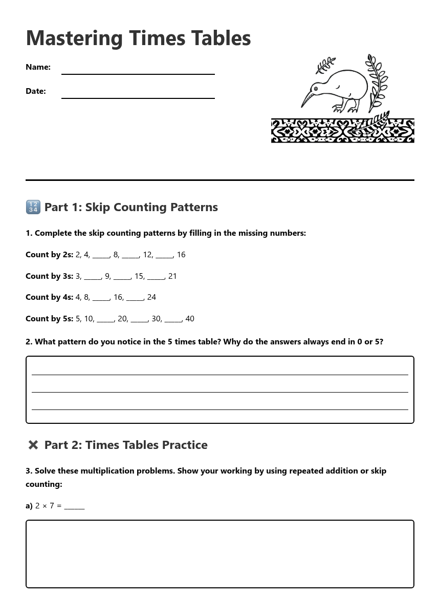 Mastering Times Tables — Free Printable Worksheet | Kuraplan