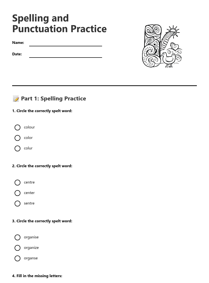 Spelling and Punctuation Practice — Free Printable Worksheet for ...