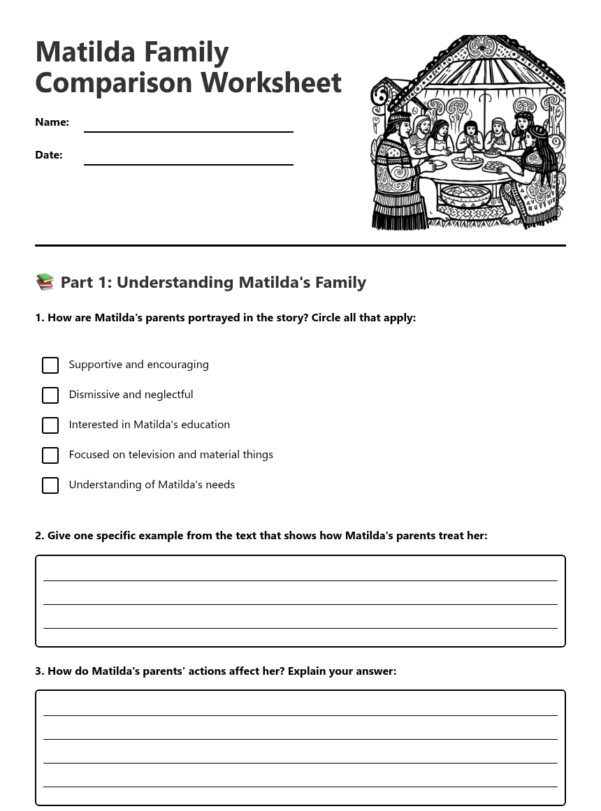 Matilda Family Comparison Worksheet — Free Printable Worksheet for ...