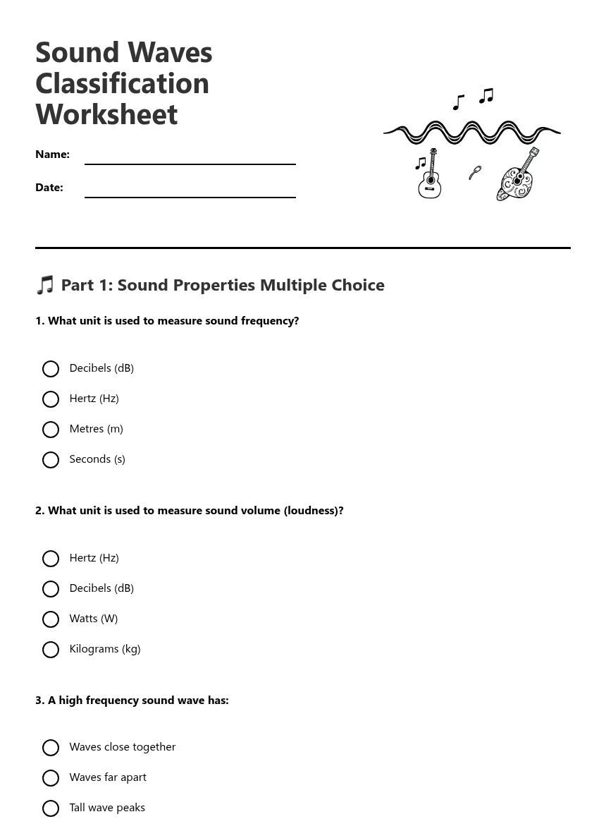 Sound Waves Classification Worksheet — Free Printable Worksheet for ...