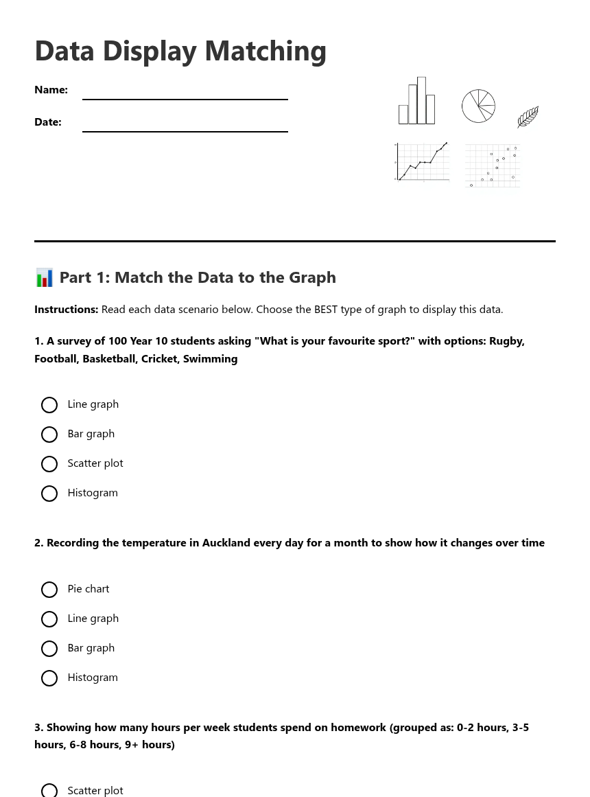 Data Display Matching — Free Printable Worksheet for Maths | Kuraplan