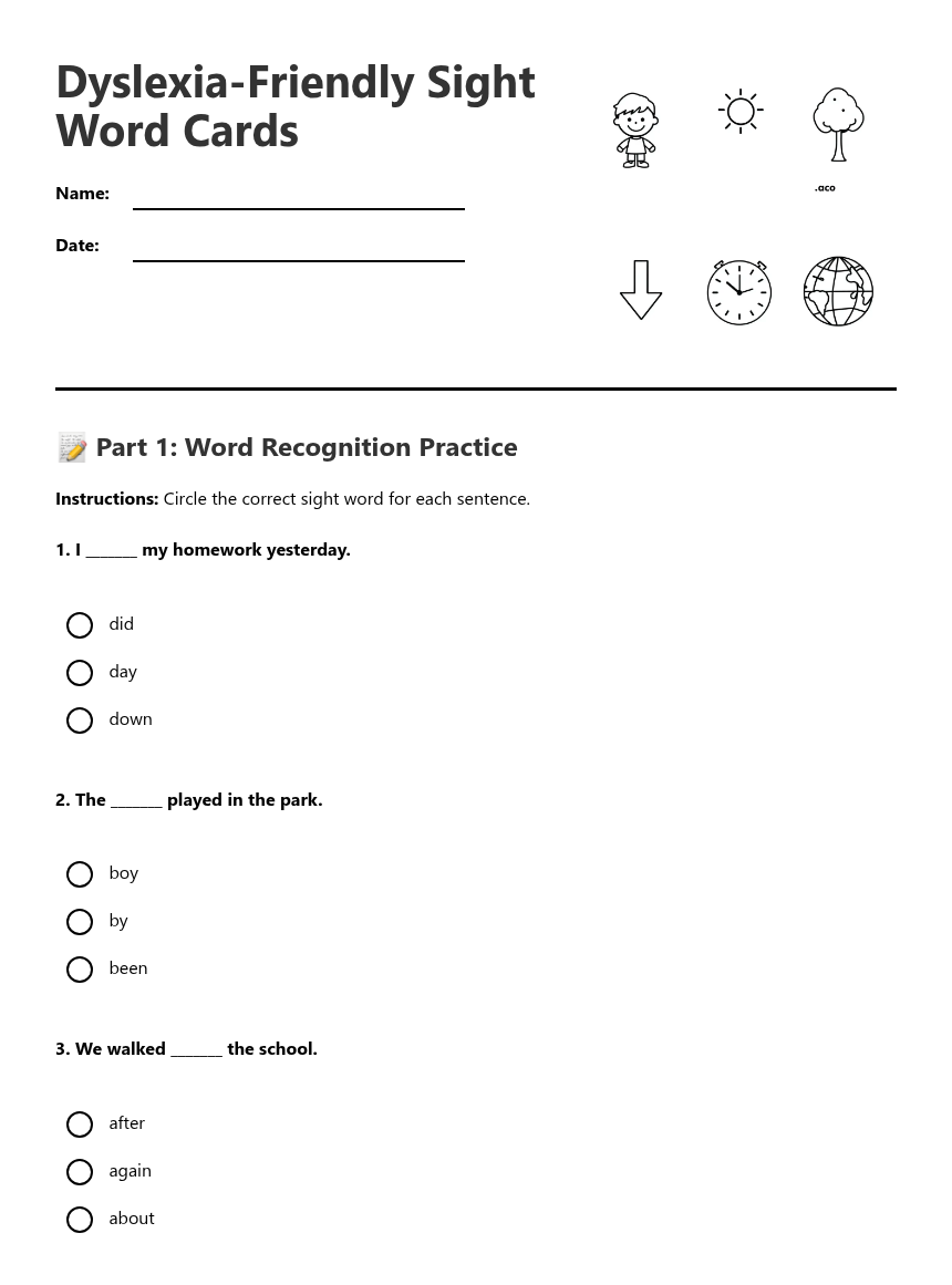Dyslexia-Friendly Sight Word Cards — Free Printable Worksheet for ...