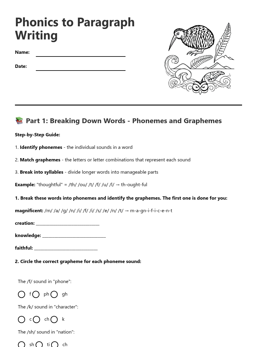 Phonics to Paragraph Writing — Free Printable Worksheet | Kuraplan