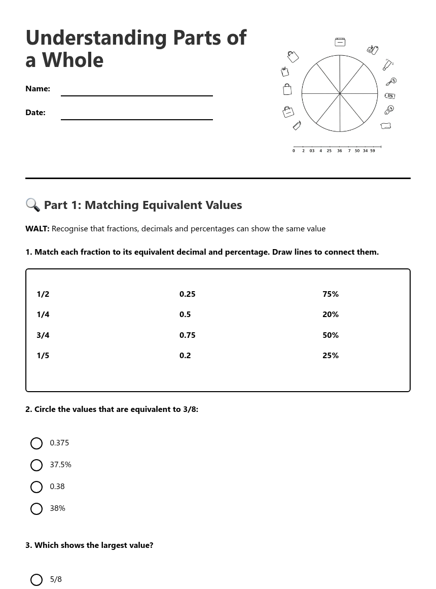 Fractions Decimals Percentages Worksheets — Free Printable Worksheet ...