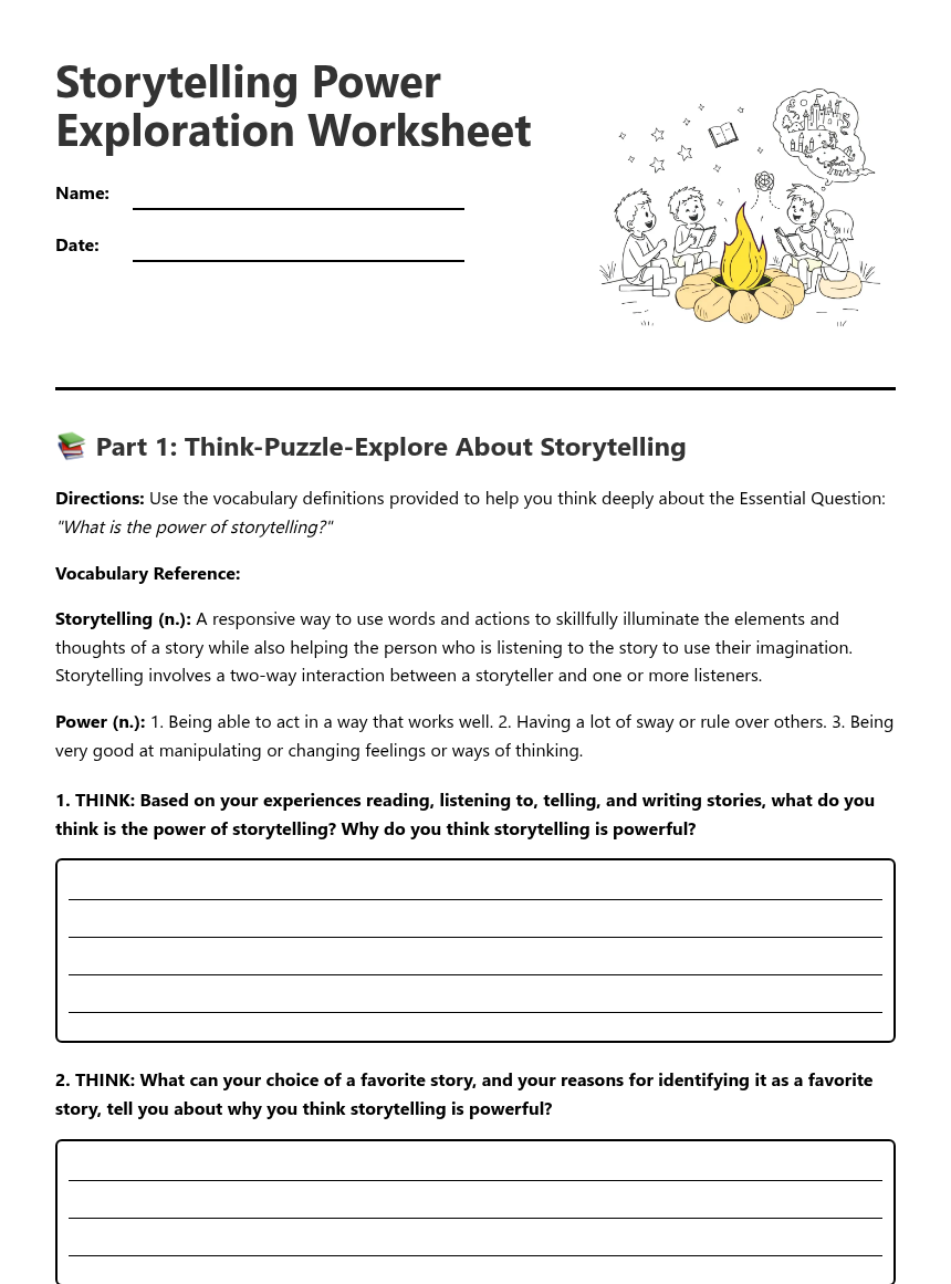 Storytelling Power Exploration Worksheet — Free Printable Worksheet for ...