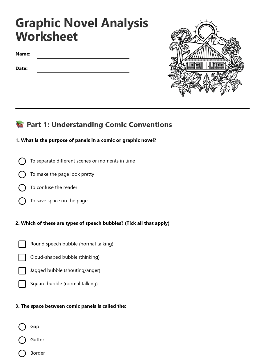 Graphic Novel Analysis Worksheet — Free Printable Worksheet for English ...