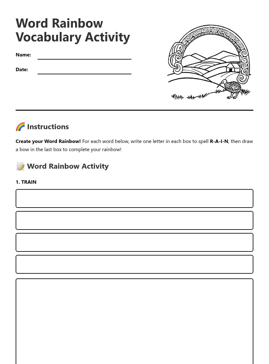 Word Rainbow Vocabulary Activity — Free Printable Worksheet | Kuraplan
