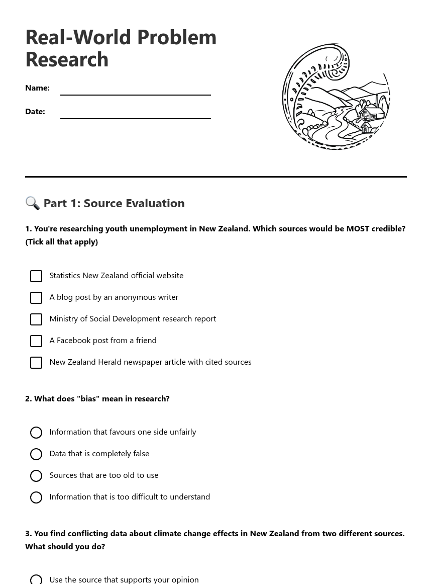 Real-World Problem Research — Free Printable Worksheet for Maths | Kuraplan