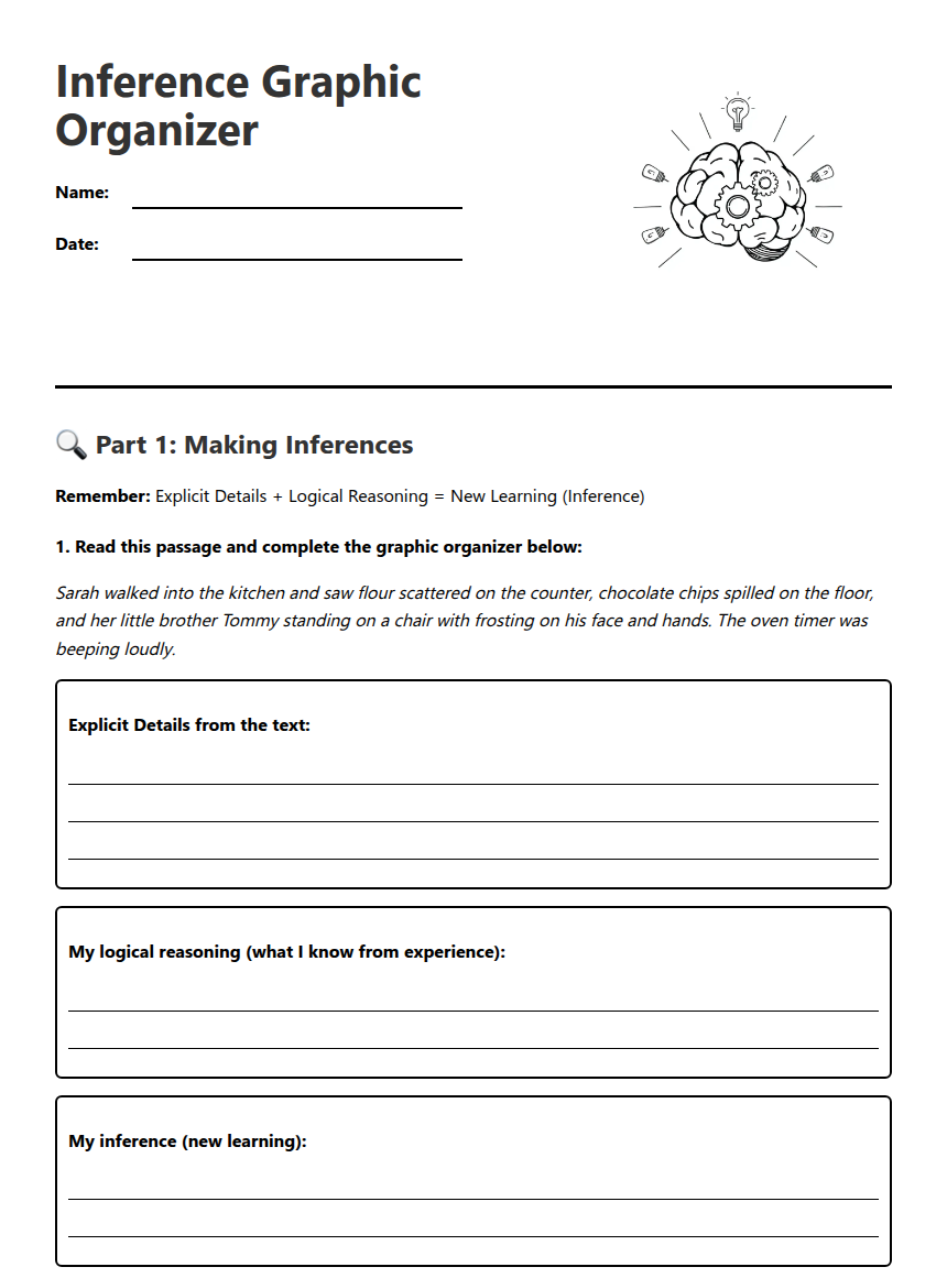 Inference Graphic Organizer — Free Printable Worksheet for English (ELA ...