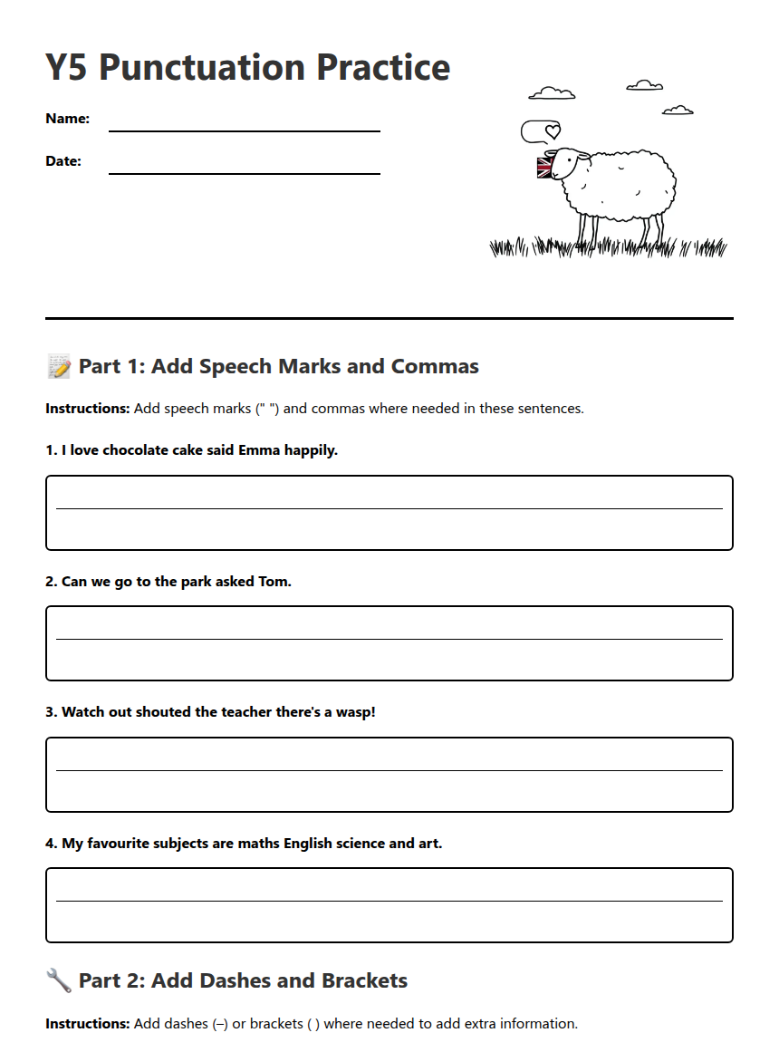 Y5 Punctuation Practice | Kuraplan