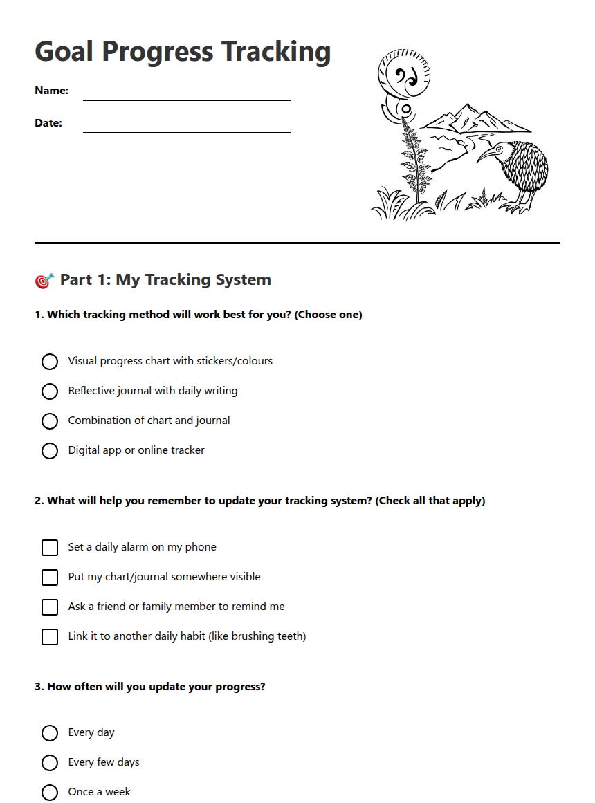 Goal Progress Tracking — Free Printable Worksheet for Health | Kuraplan