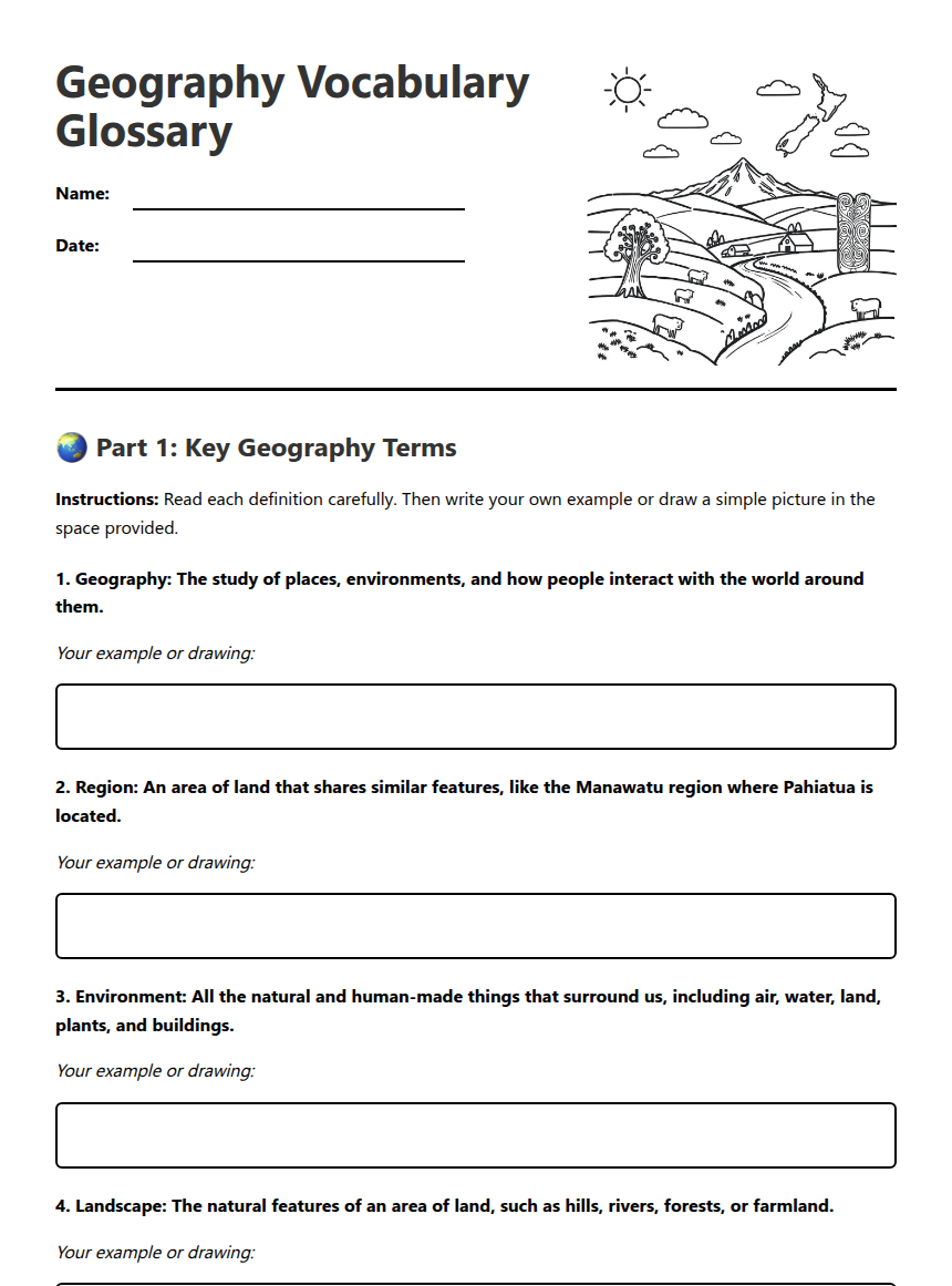 Geography Vocabulary Glossary — Free Printable Worksheet for Social ...