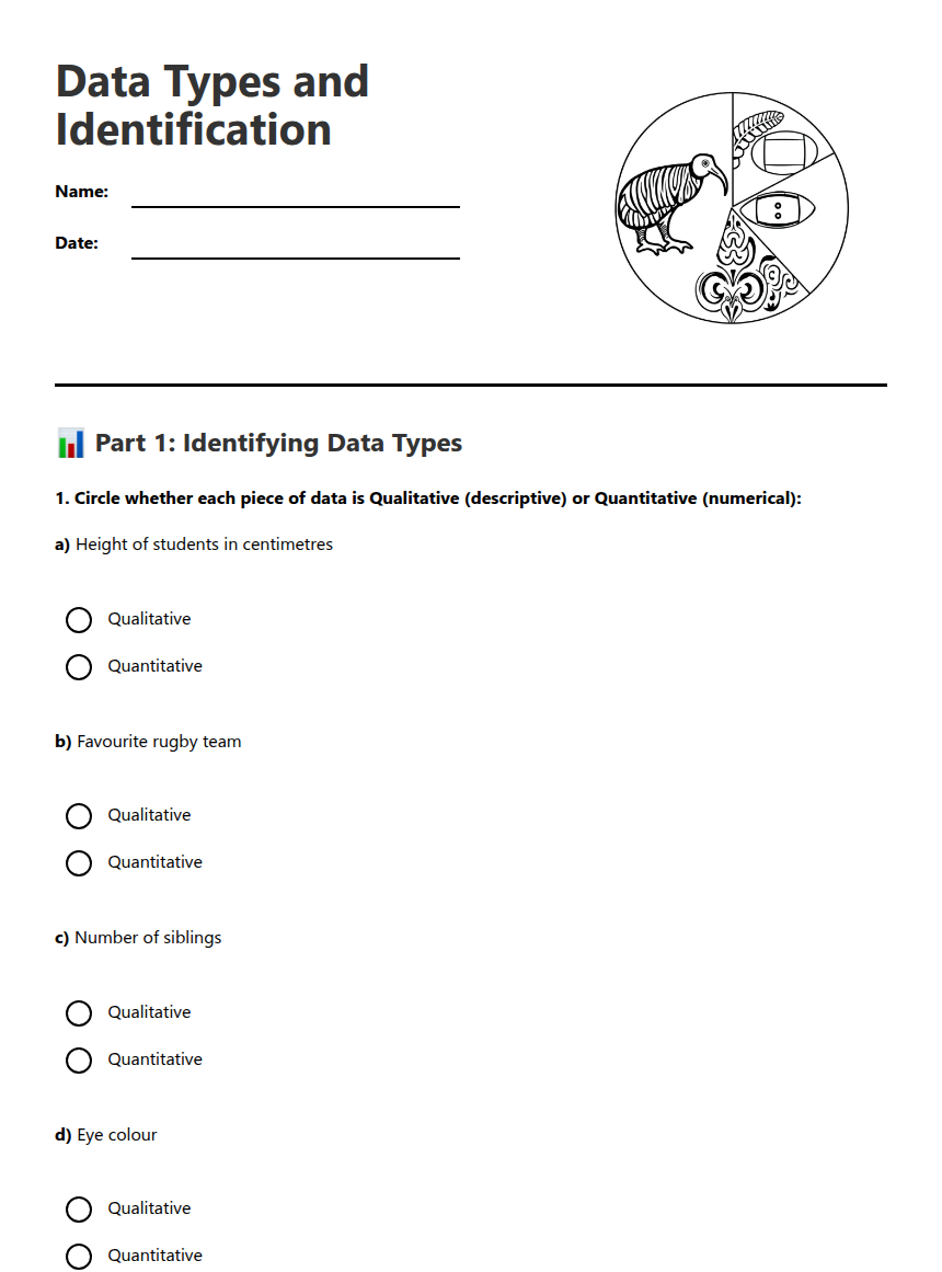 Data Types and Identification — Free Printable Worksheet for Maths ...