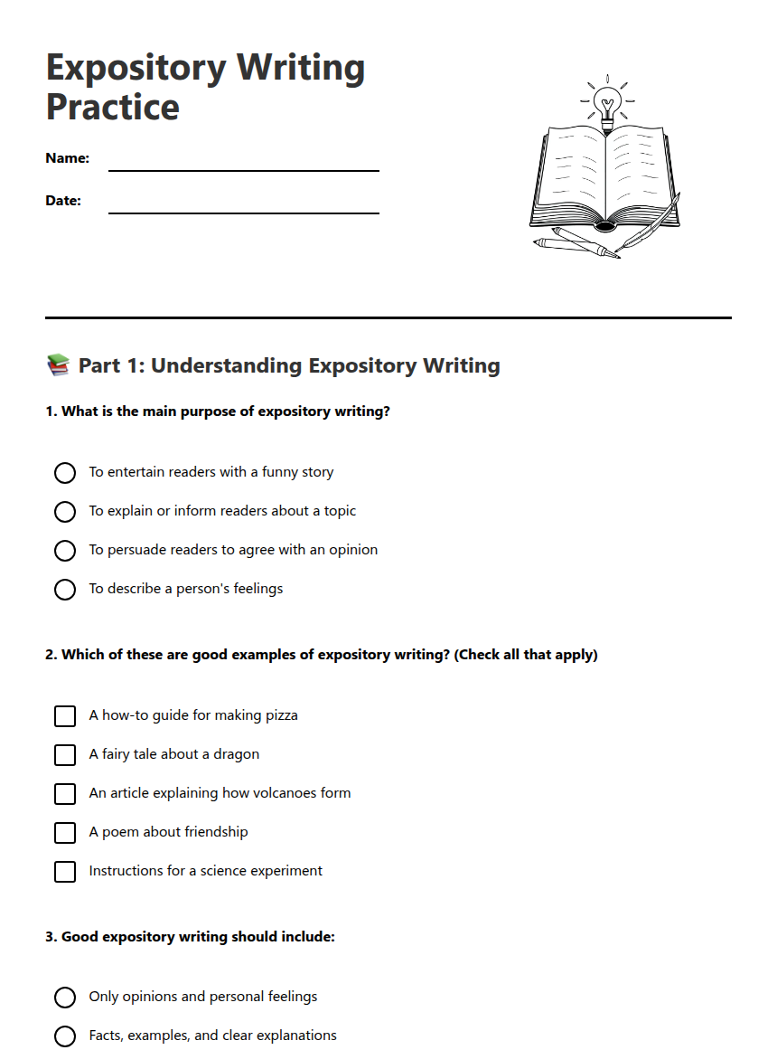 Expository Writing Practice — Free Printable Worksheet for English (ELA ...
