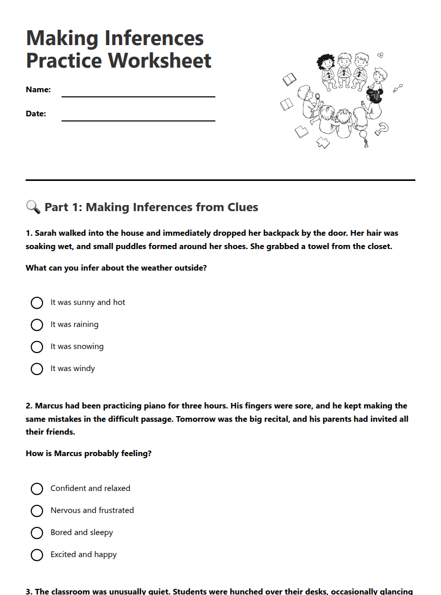 Making Inferences Practice Worksheet — Free Printable Worksheet for ...