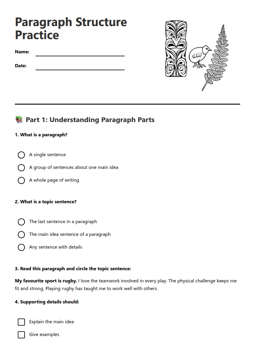 Paragraph Structure Practice — Free Printable Worksheet for English ...