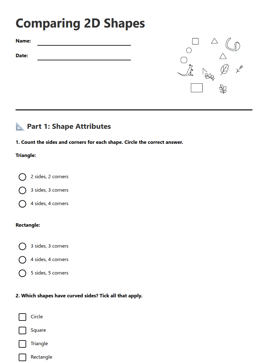 Comparing 2D Shapes — Free Printable Worksheet for Maths | Kuraplan