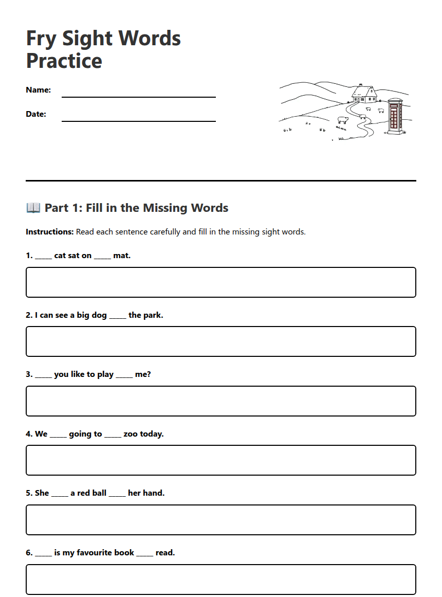 Fry Sight Words Practice — Free Printable Worksheet for English | Kuraplan