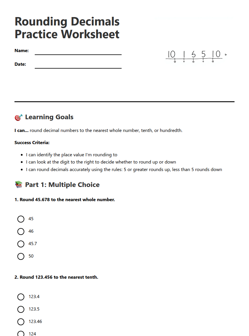 Rounding Decimals Practice Worksheet — Free Printable Worksheet for ...