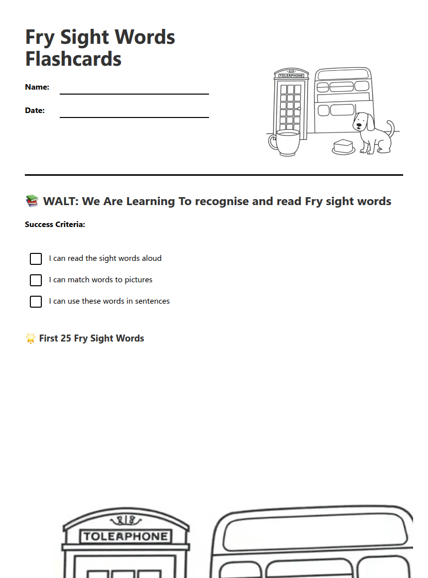 Fry Sight Words Flashcards — Free Printable Worksheet for English ...