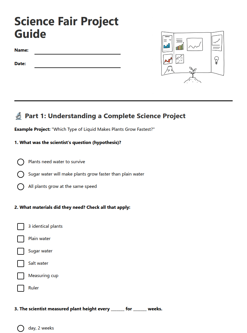 Science Fair Project Guide — Free Printable Worksheet for Science ...