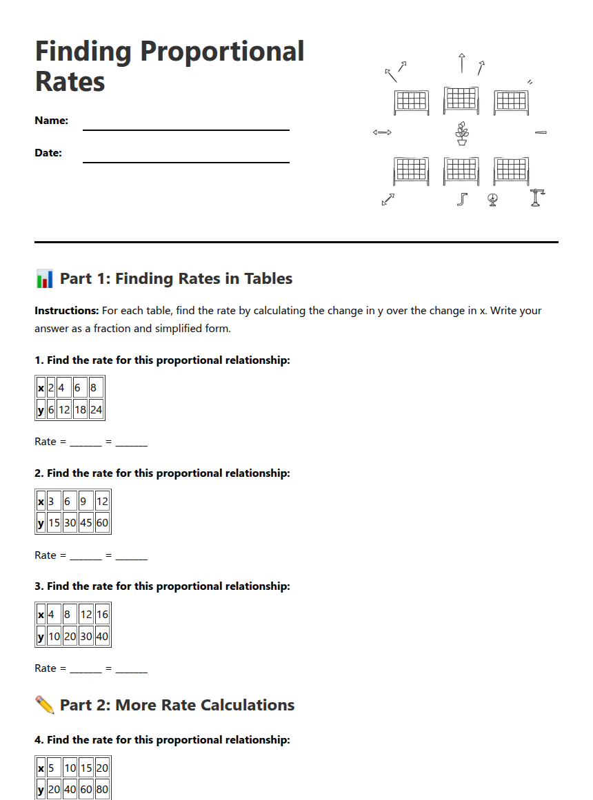Finding Proportional Rates — Free Printable Worksheet for Mathematics ...