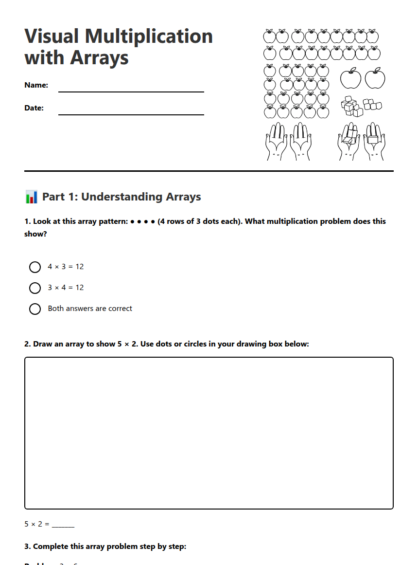 Visual Multiplication with Arrays — Free Printable Worksheet for ...