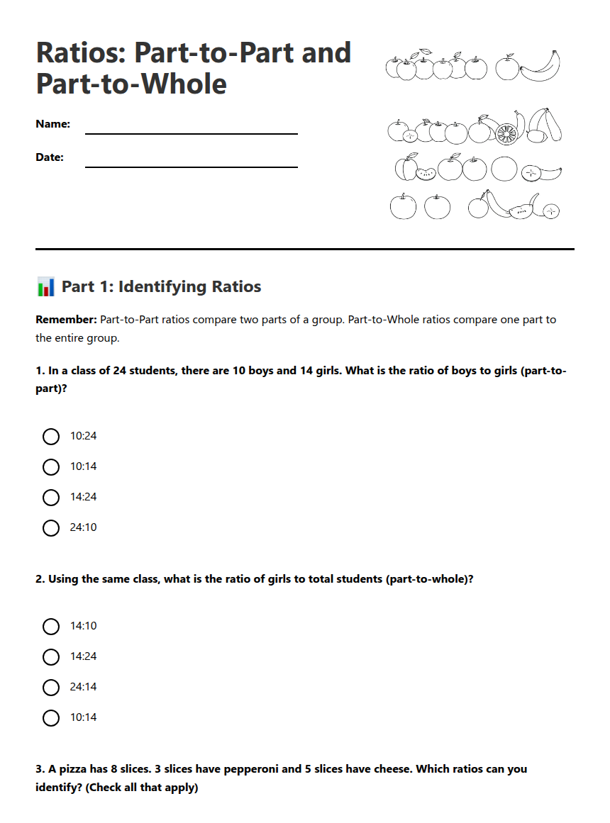 Ratios: Part-to-Part and Part-to-Whole — Free Printable Worksheet for ...